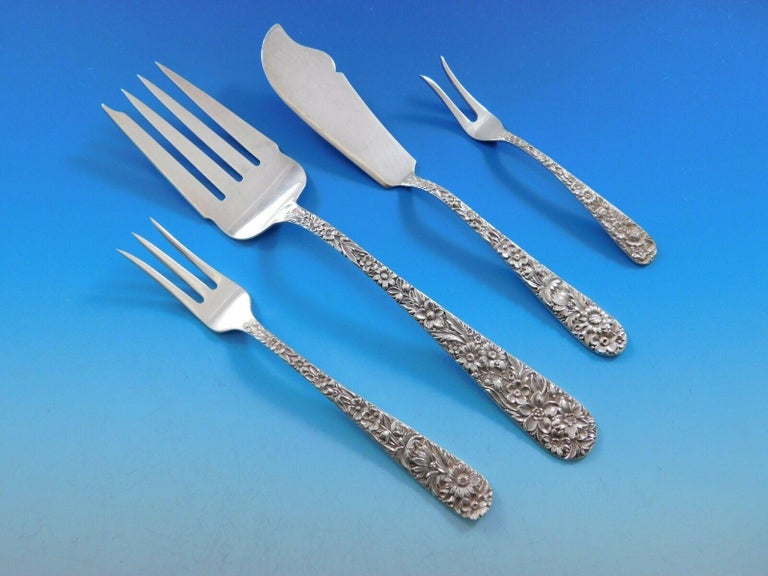 Repousse by Kirk Sterling Silver Flatware Set for 12 Service, 87 Pieces ...