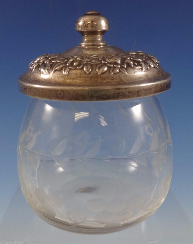 Repousse by Kirk Sterling Silver Jelly Jar with Cover and Etched Glass ...