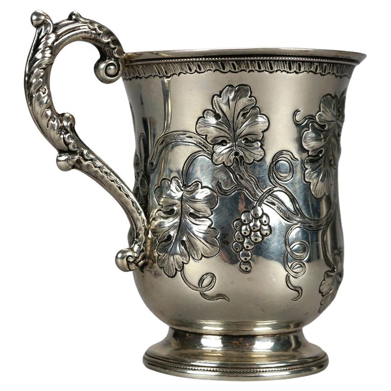 Repousse and Chased Continental Silver Plate Grape and Leaf Libation ...