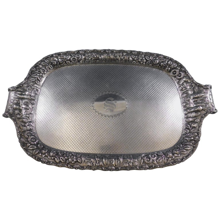 Repousse Sterling Silver Tea Service Tray Architectural Design "S" Mono ...