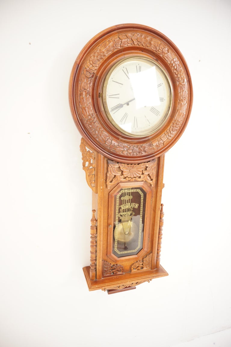 Reproduction Carved Walnut Regulator Wall Clock, 1960, H107 For Sale at ...