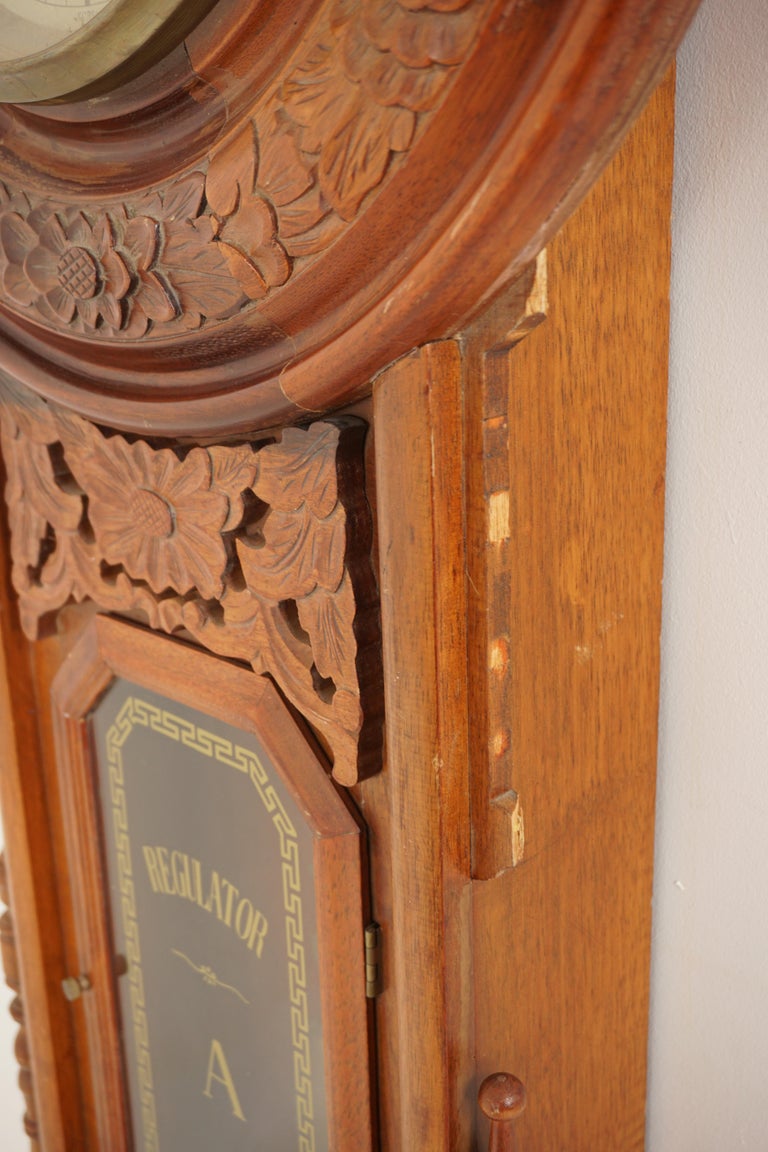 Reproduction Carved Walnut Regulator Wall Clock, 1960, H107 For Sale at ...