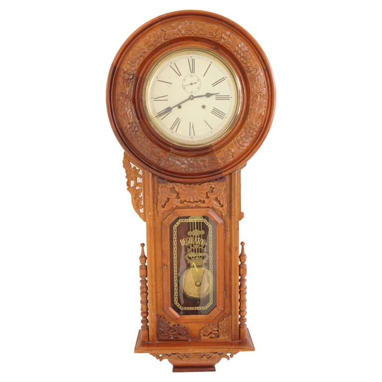 Reproduction Carved Walnut Regulator Wall Clock, 1960, H107 For Sale at ...