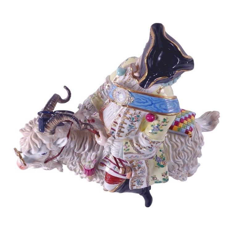 Reproduction Meissen "Tailor on a Goat" Porcelain Large Figurine, Hand ...