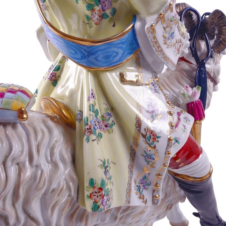 Reproduction Meissen "Tailor on a Goat" Porcelain Large Figurine, Hand ...