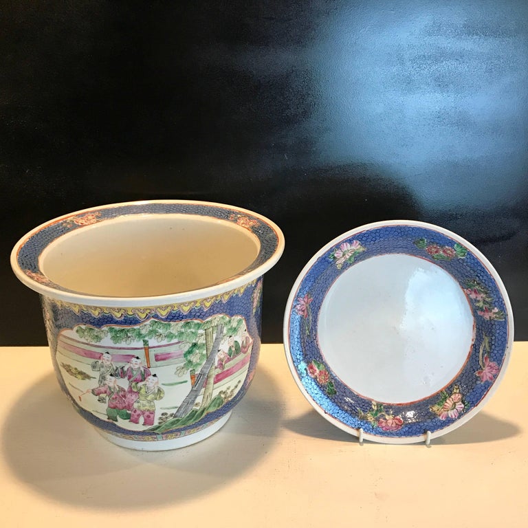 Republic Chinese Famille Verte Cachepot and Underplate at 1stDibs