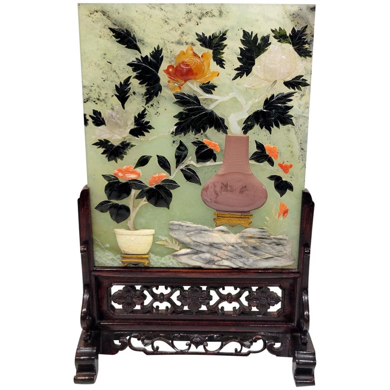 Republic Period Chinese Hard Stone Jade Tea Screen at 1stDibs
