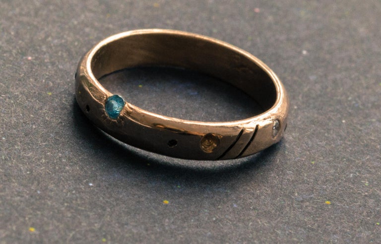 Repurposed Georgian 14k Gold Wedding Band, Diamond, Topaz, Moonstone ...