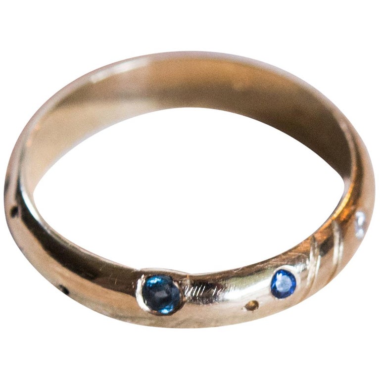 Repurposed Georgian 14k Gold Wedding Band, Diamond, Topaz, Moonstone ...