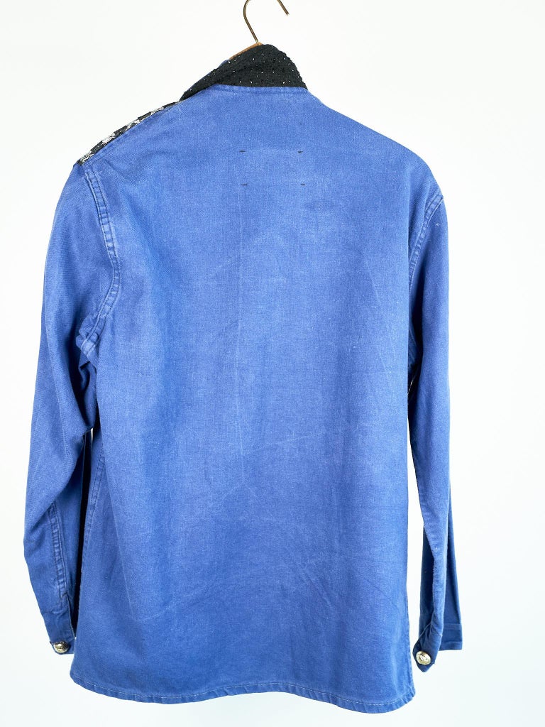 Repurposed Vintage Jacket Embellished French Work Blue Tweed J Dauphin ...