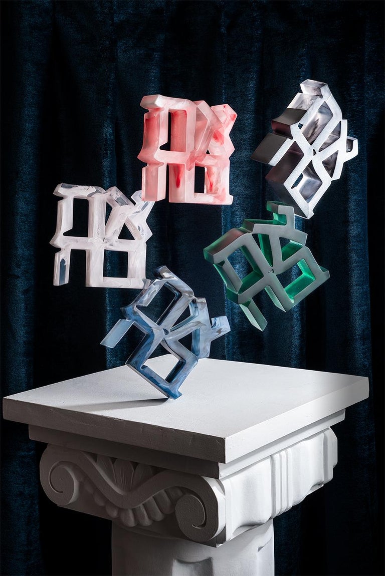 Ahava (אהבה) Resin Sculptures Set of Five: Green, Black, White, Blue ...