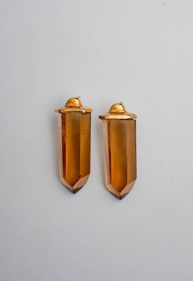 Resin and powder quartz long spike earring For Sale at 1stDibs