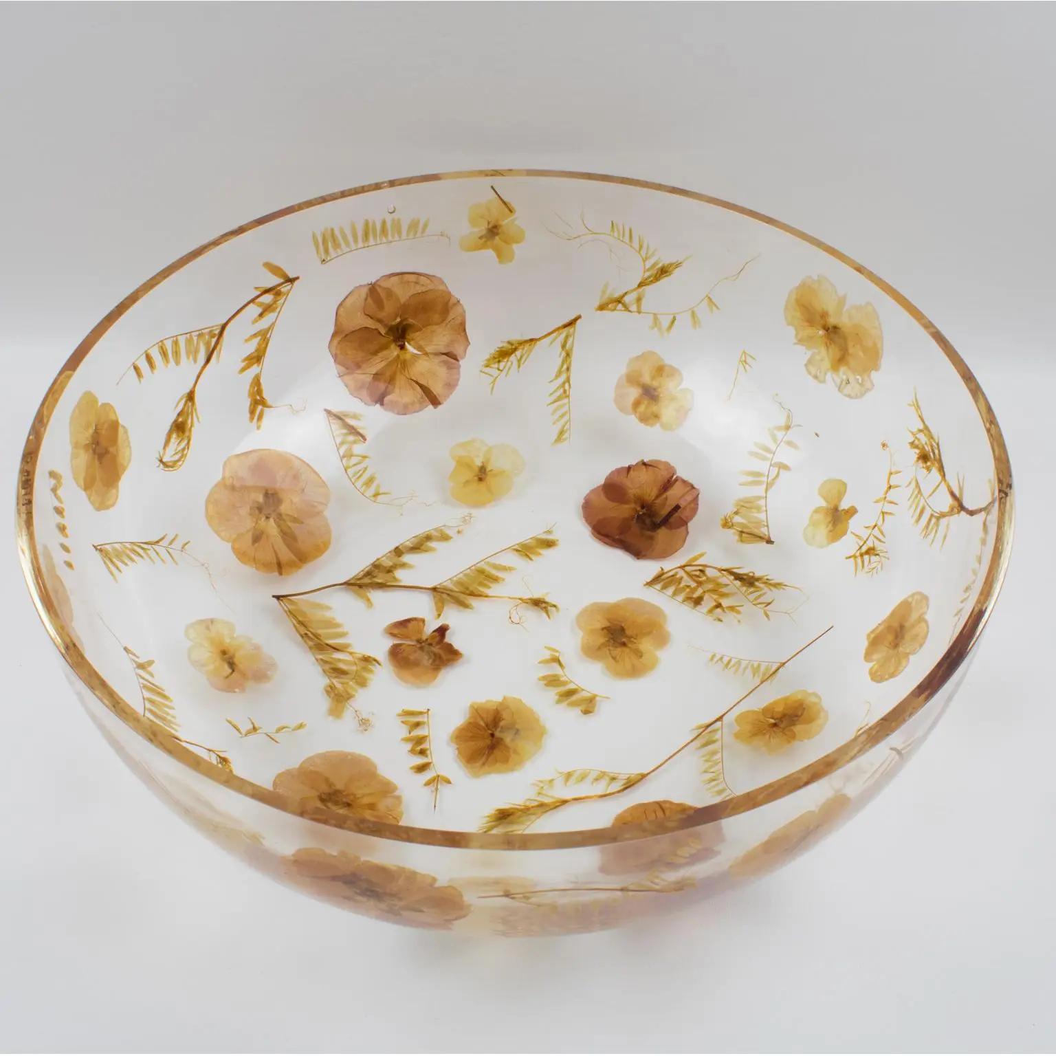 Resin Bowl Centerpiece with Leaves and Flowers Inclusions, Italy 1970s ...