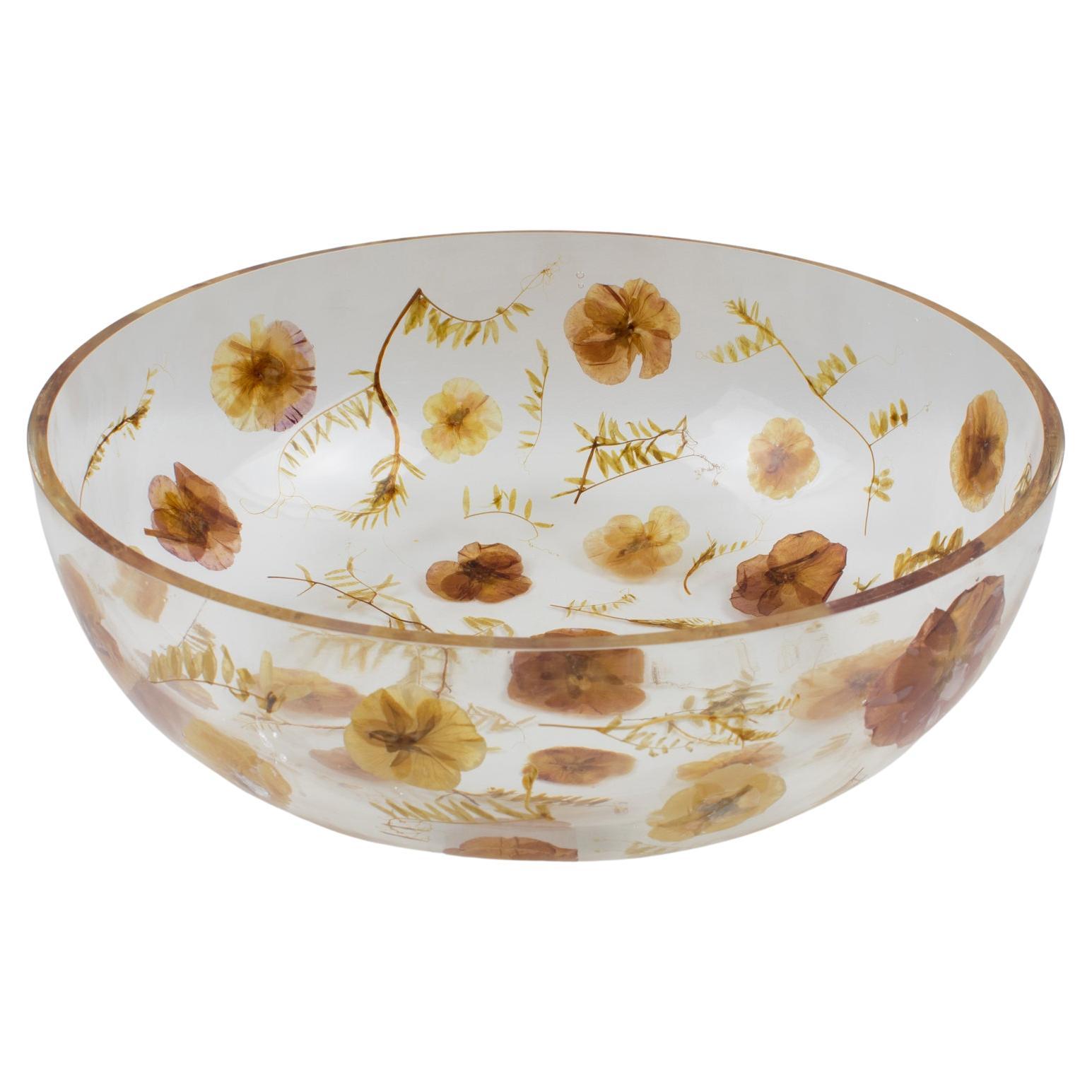 Resin Centerpiece Bowl with Leaves and Flowers Inclusions, Italy 1970s ...