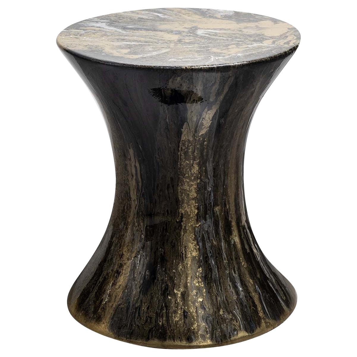 Pair of Custom Drip/Fold Side Tables in Ash, Resin and Leather For Sale ...