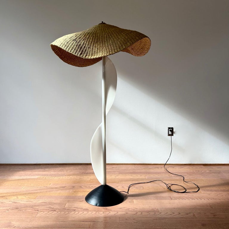 Resin Floor Lamp with Woven Shade For Sale at 1stDibs
