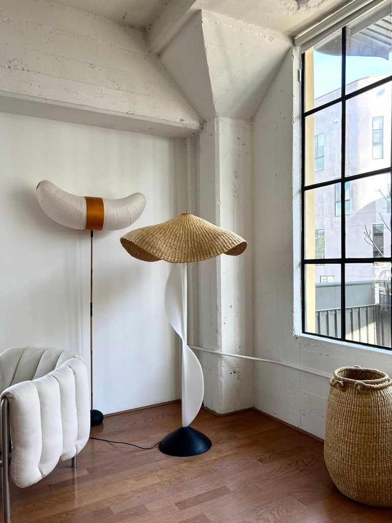 Resin Floor Lamp with Woven Shade For Sale at 1stDibs