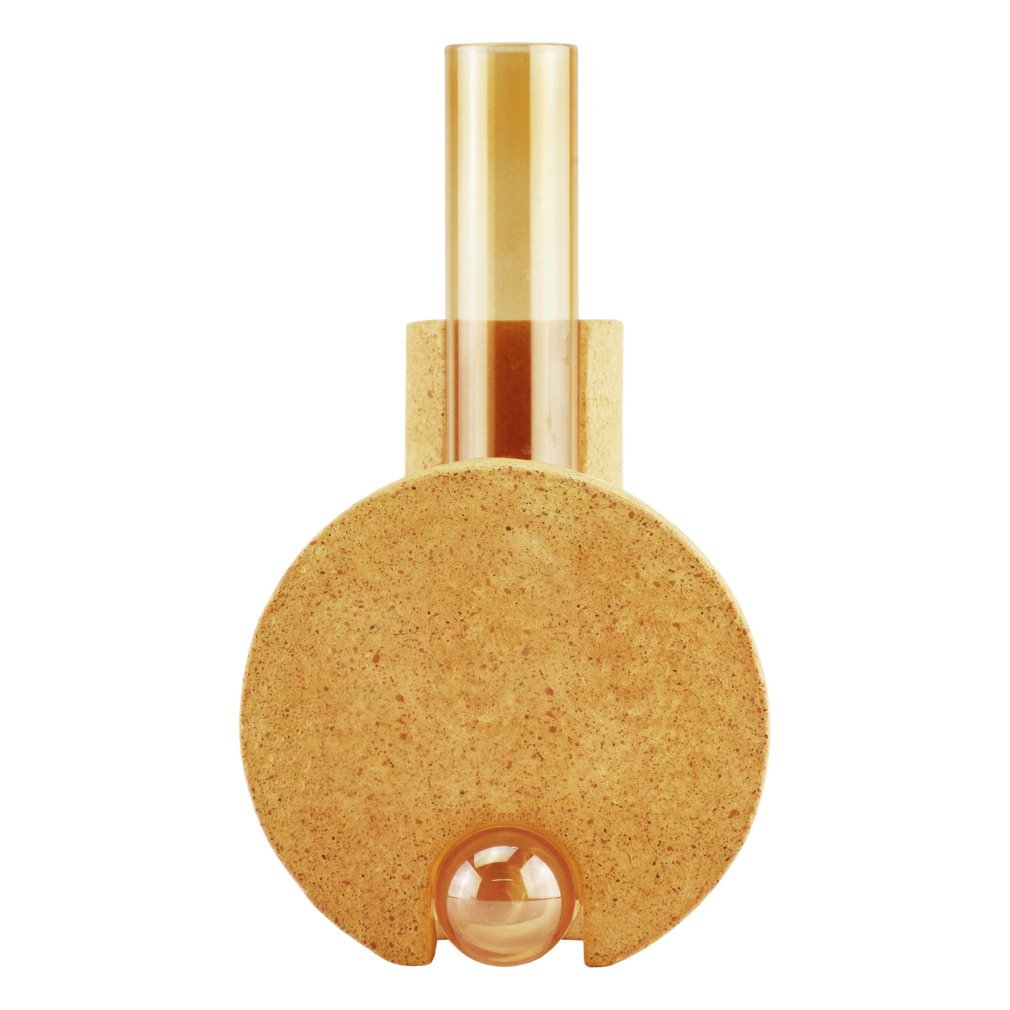 Sculptural orange vase for flowers in stone and glass, made in Italy ...