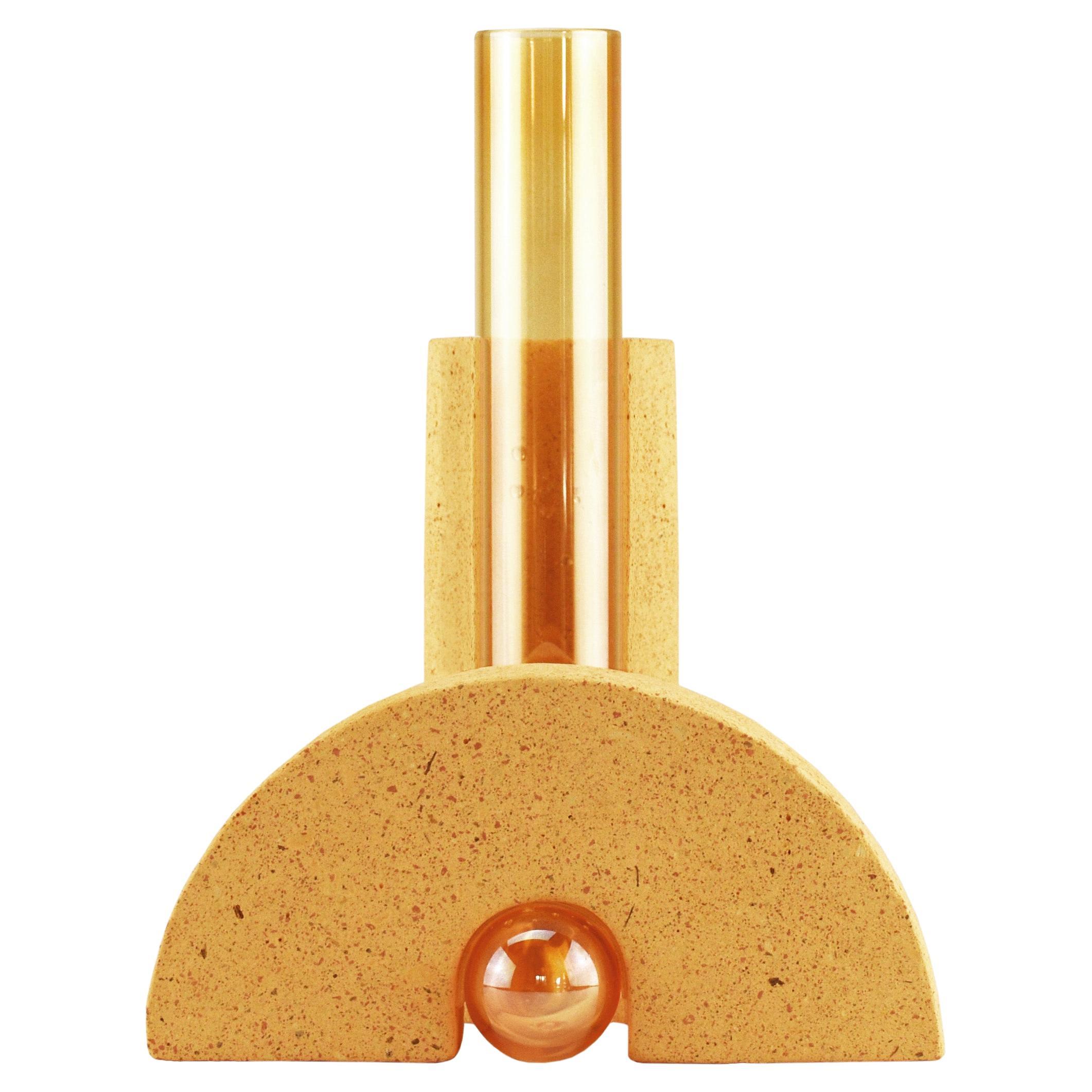 Sculptural orange vase for flowers in stone and glass, made in Italy ...