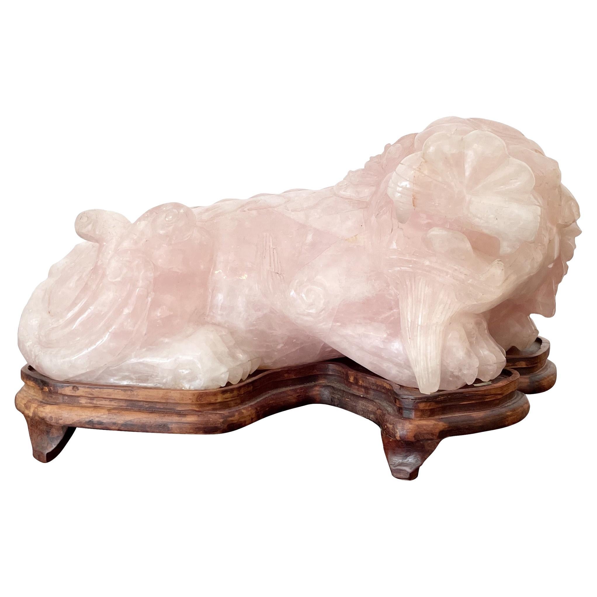 Ceramic Foo Dog Sculpture on Mahogany Base For Sale at 1stDibs
