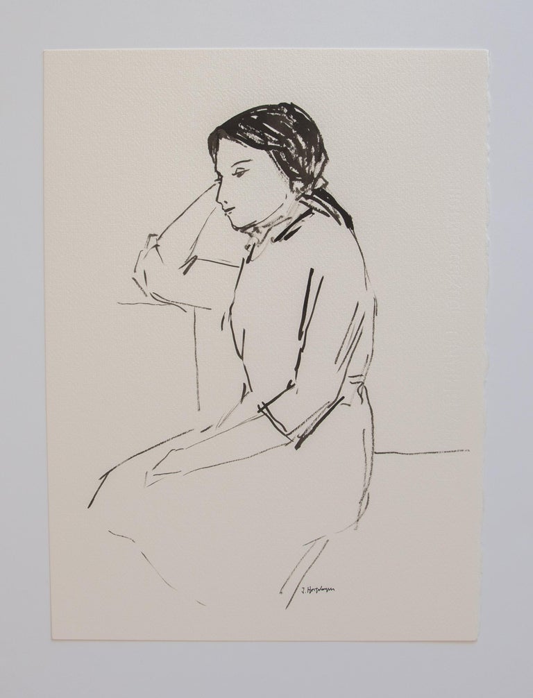 Resting Woman Portrait Unframed Drawing Ink 100% Cotton Paper Black ...