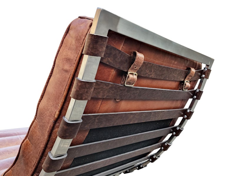 Restoration Hardware Oviedo Medium Brown Leather Chrome Frame Chaise ...