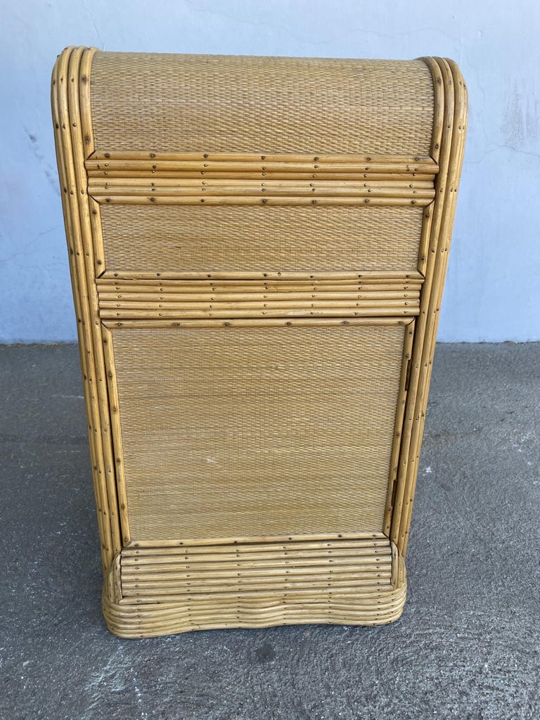 Restored Streamline Grass Mat Covered Bedside Table with Stick Rattan ...