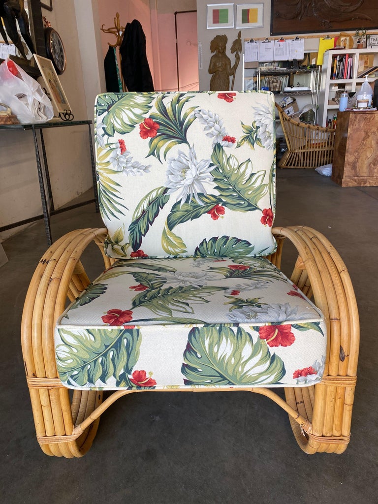 Restored 3/4 4-Strand Round Pretzel Rattan Lounge Chair For Sale at 1stDibs