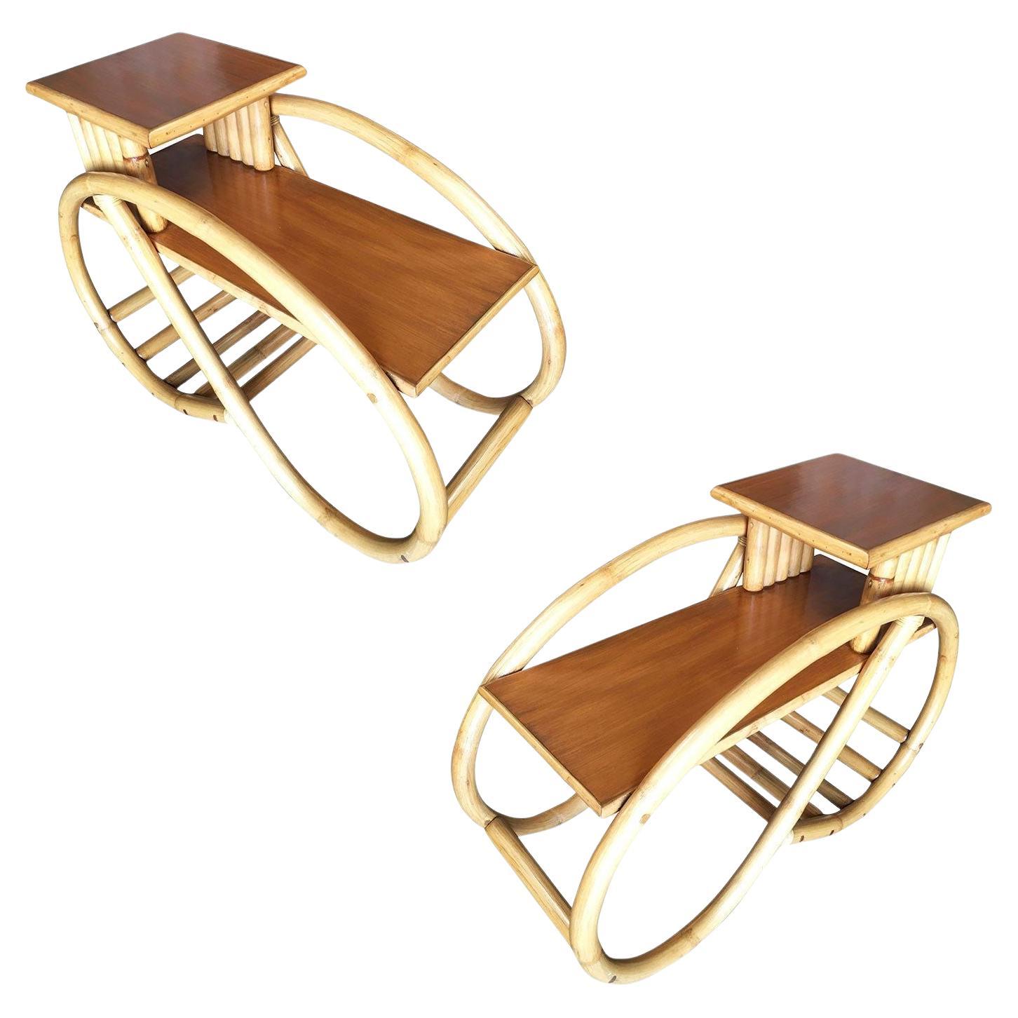 Restored Arch Leg Rattan Side Table with Two-Tier Formica Tops at 1stDibs