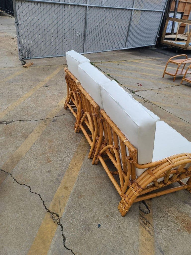 Restored 3 Strand Rattan 4 Spoke Halfmoon Arm 3 Seat Sofa For Sale at ...