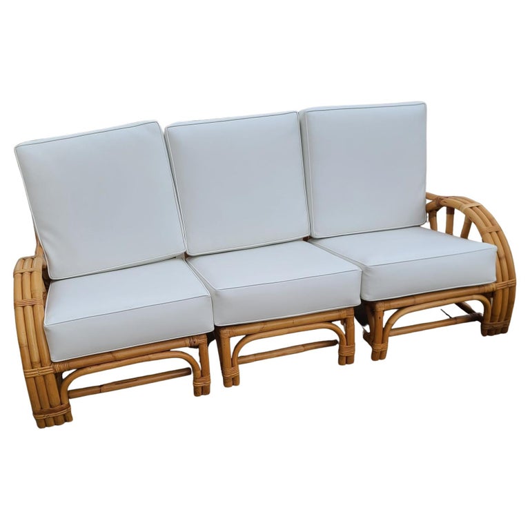 Restored 3 Strand Rattan 4 Spoke Halfmoon Arm 3 Seat Sofa For Sale at ...