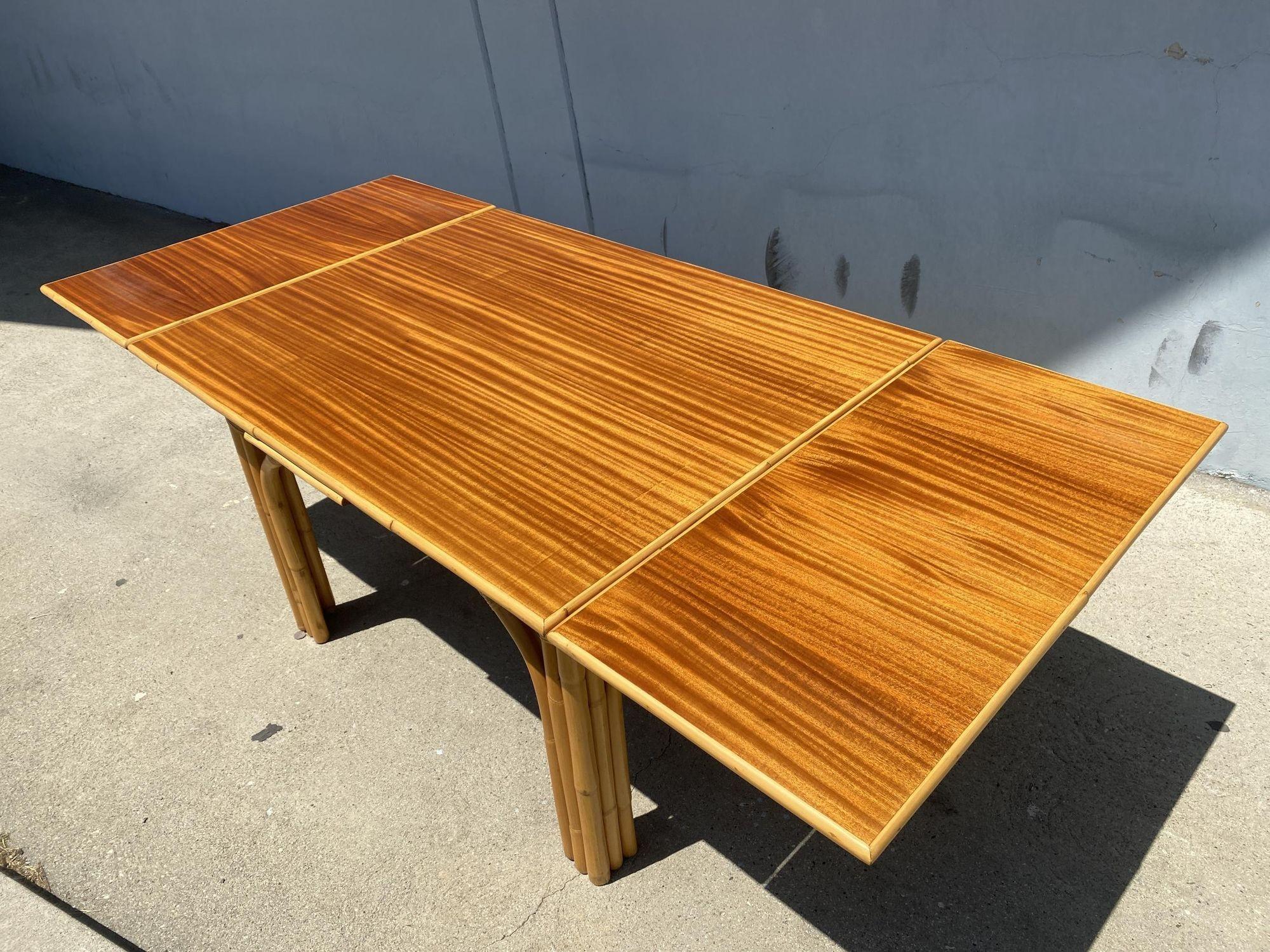 Restored 8 Person Convertible Rattan and Mahogany Dining Table For Sale ...