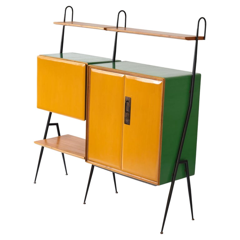 Restored and Restyled Italian Wall Unit with Bar For Sale at 1stDibs