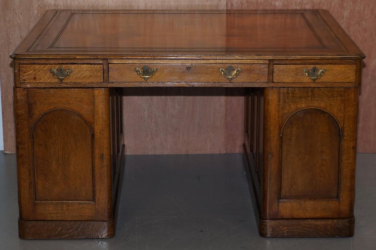 Restored Antique Georgain 1820 Double Sided Oak Pedestal Desk Brown ...