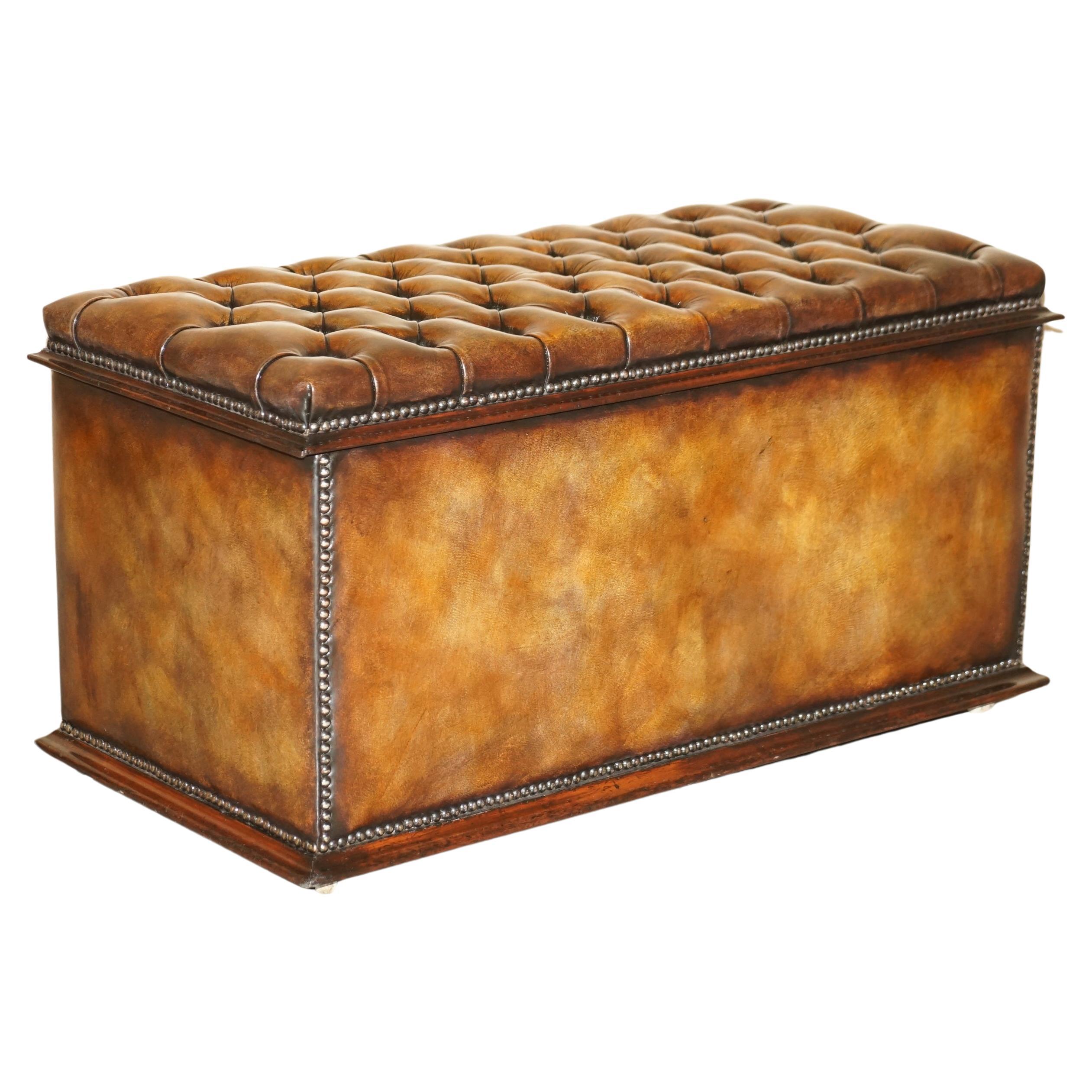 Pair of Restored Chesterfield Brown Leather Claw and Ball Feet ...