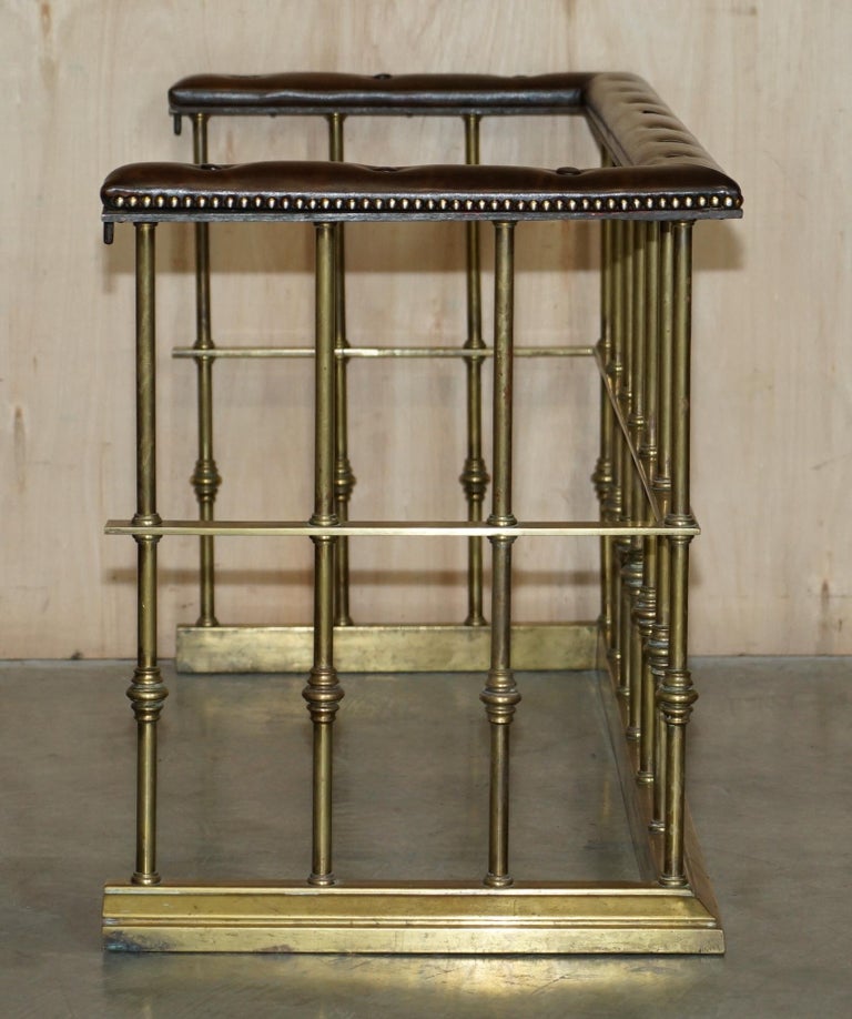 Restored Antique Victorian Brass Brown Leather Leather Fireplace Club ...