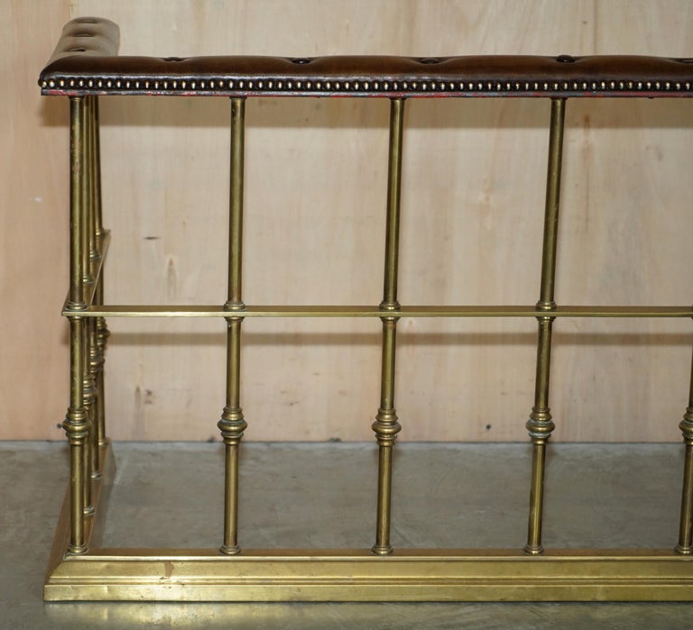 Restored Antique Victorian Brass Brown Leather Leather Fireplace Club ...