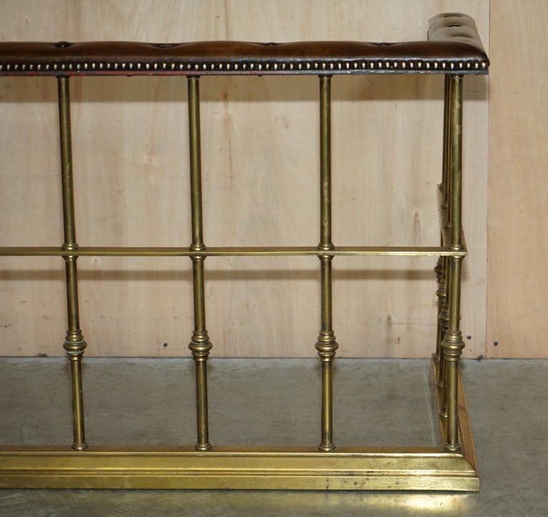 Restored Antique Victorian Brass Brown Leather Leather Fireplace Club ...
