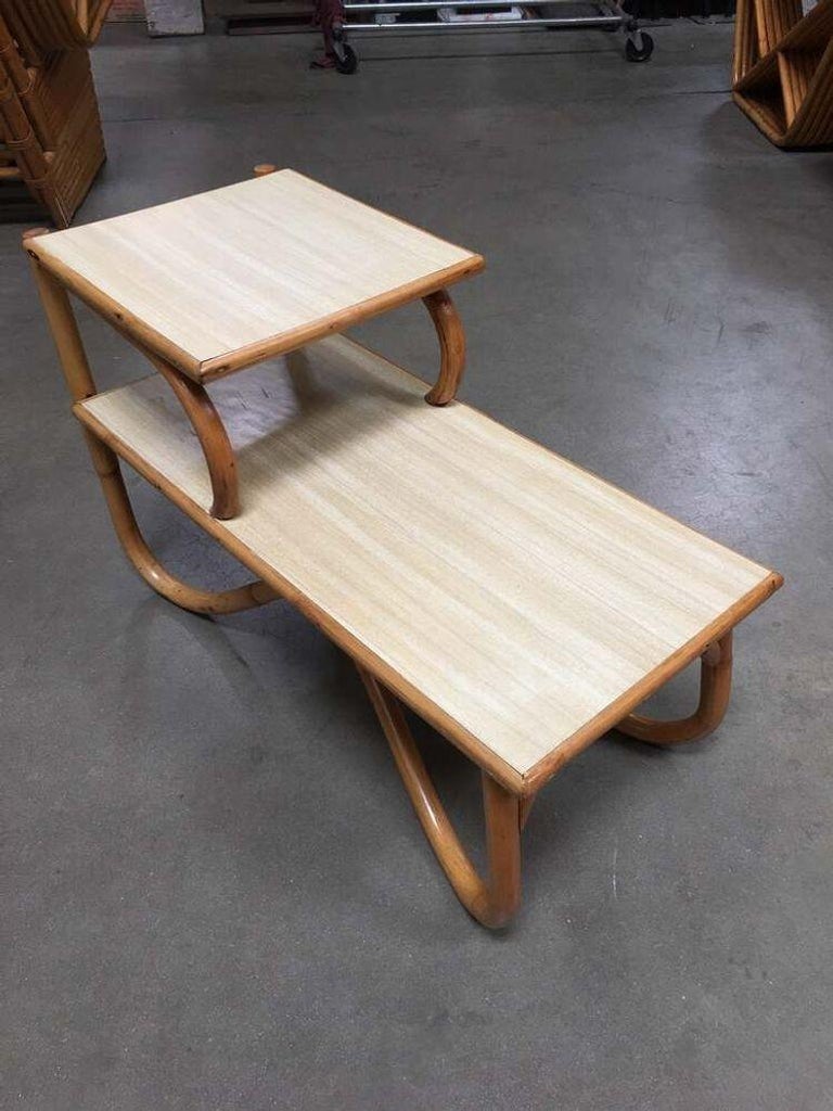 Restored Arch Leg Two-Tier Rattan Side Lamp Table For Sale at 1stDibs