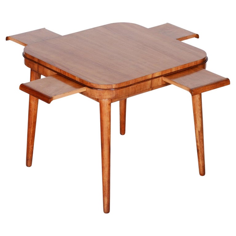 Restored Art Deco Cherry Tree Card Table, New Varnish, Czechia, 1940s ...