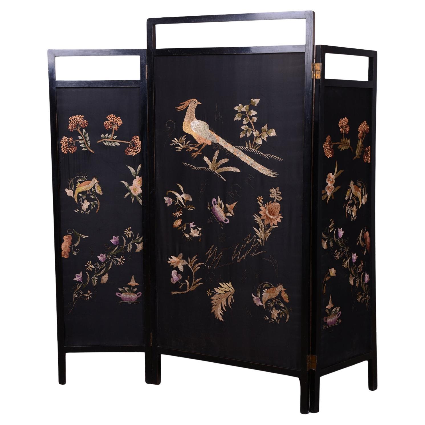 Important Art Deco Parchment and Ebonized Five-Panel Folding Screen For ...