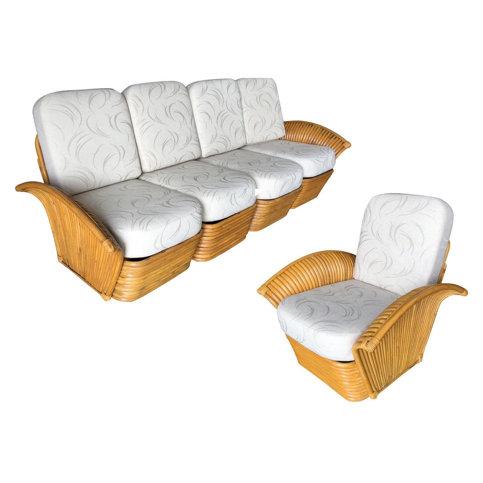 "Golden Girls" Art Deco Rattan Fan Arm 3-Seat Sofa Lounge Chair ...