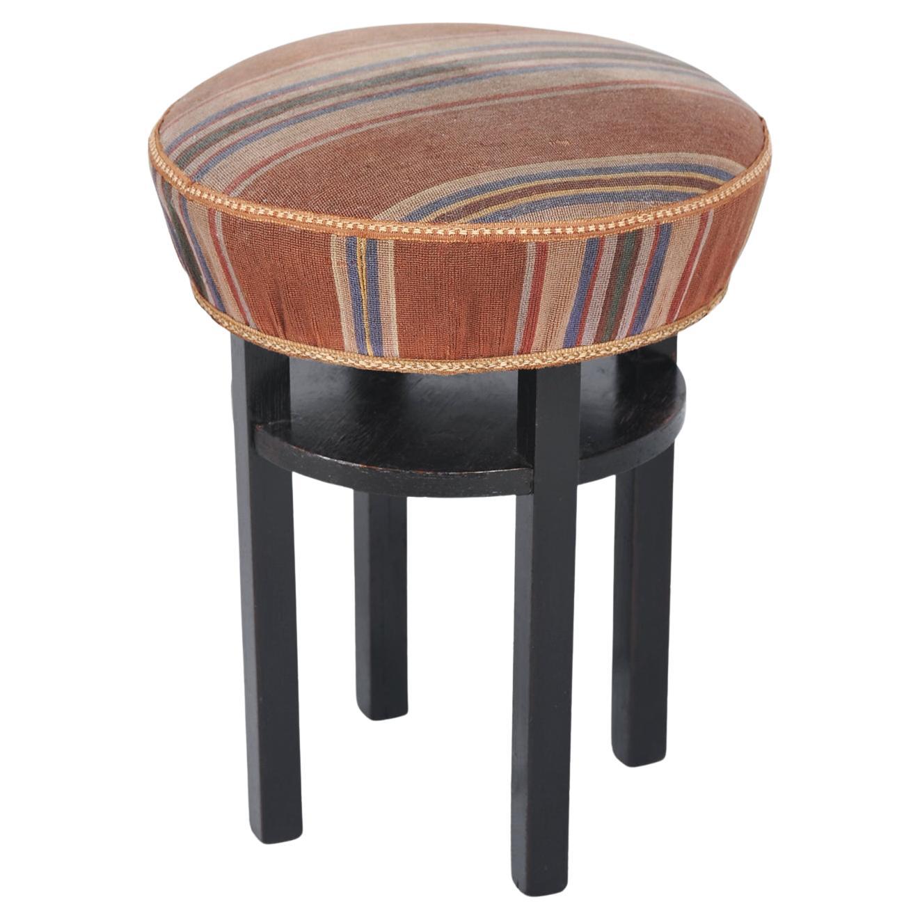 Restored Art Deco Stool, Oak, Revived Polish, Reupholstered, Czech ...