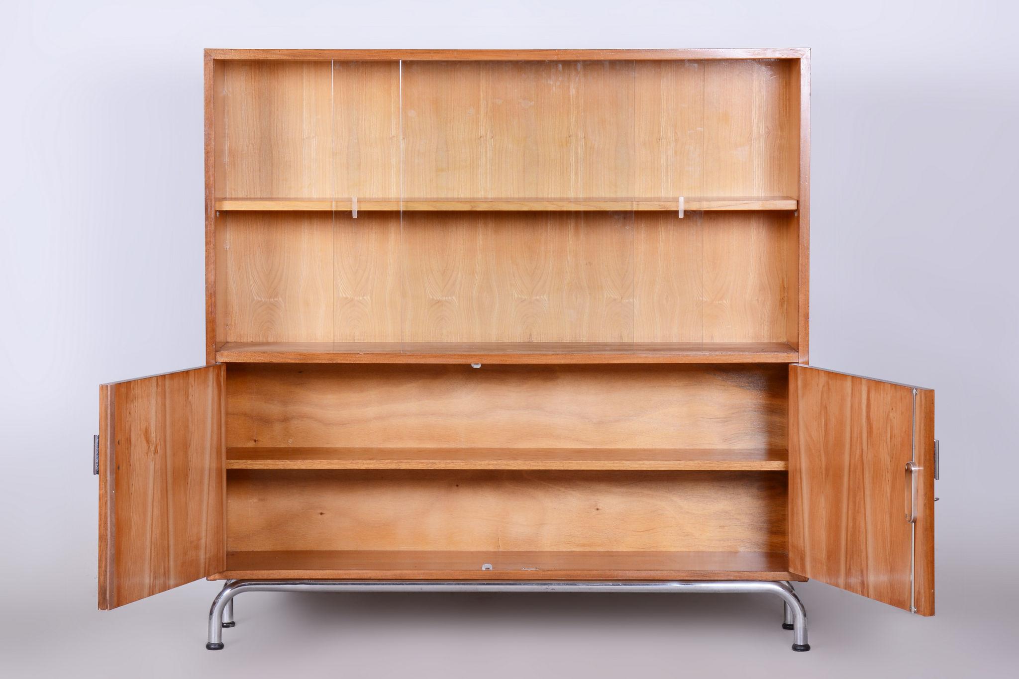Restored Bauhaus Bookcase, Robert Slezák, Walnut and Chrome Plated ...