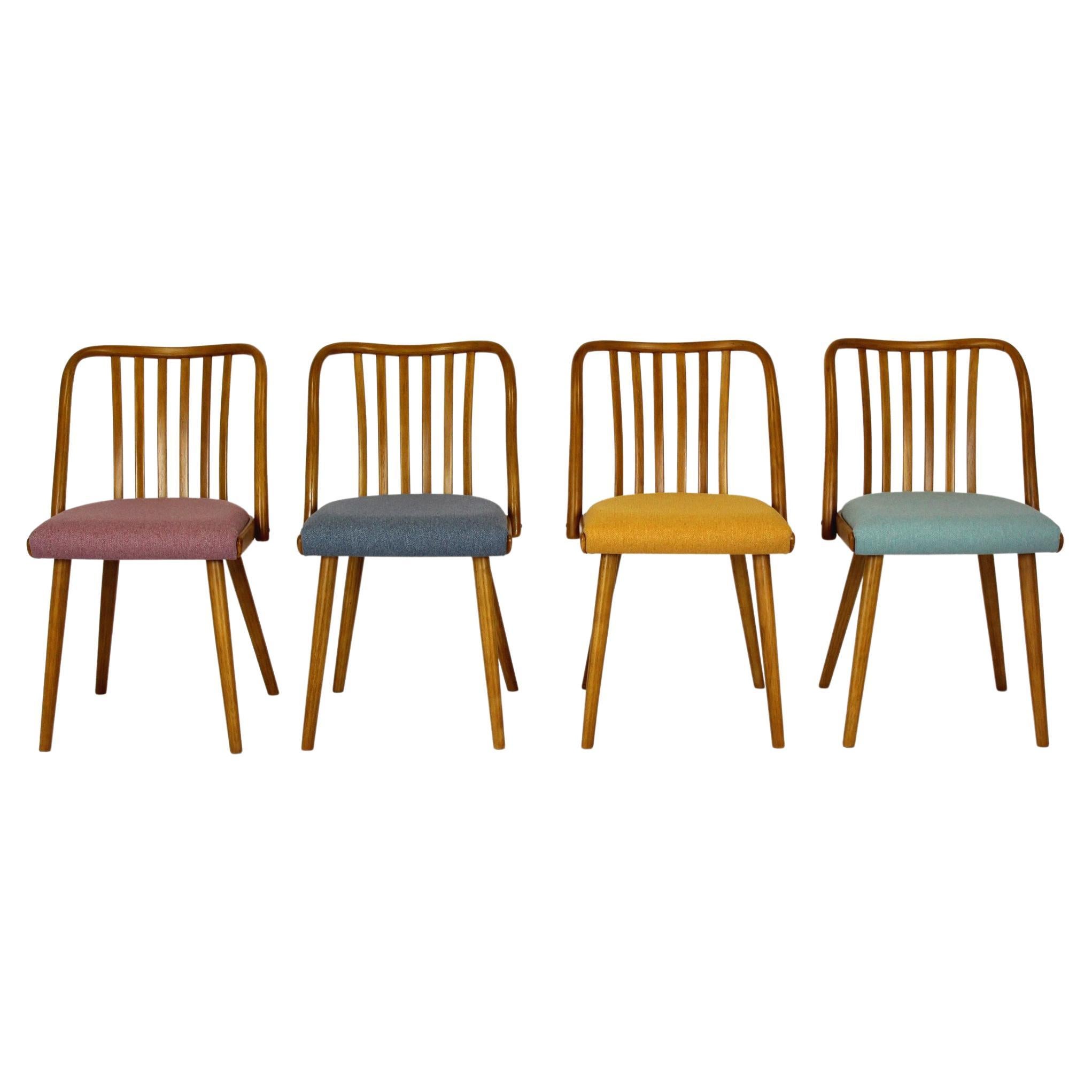 Restored Beech Dining Chairs from Ton, 1960s, Set of 4 For Sale at 1stDibs