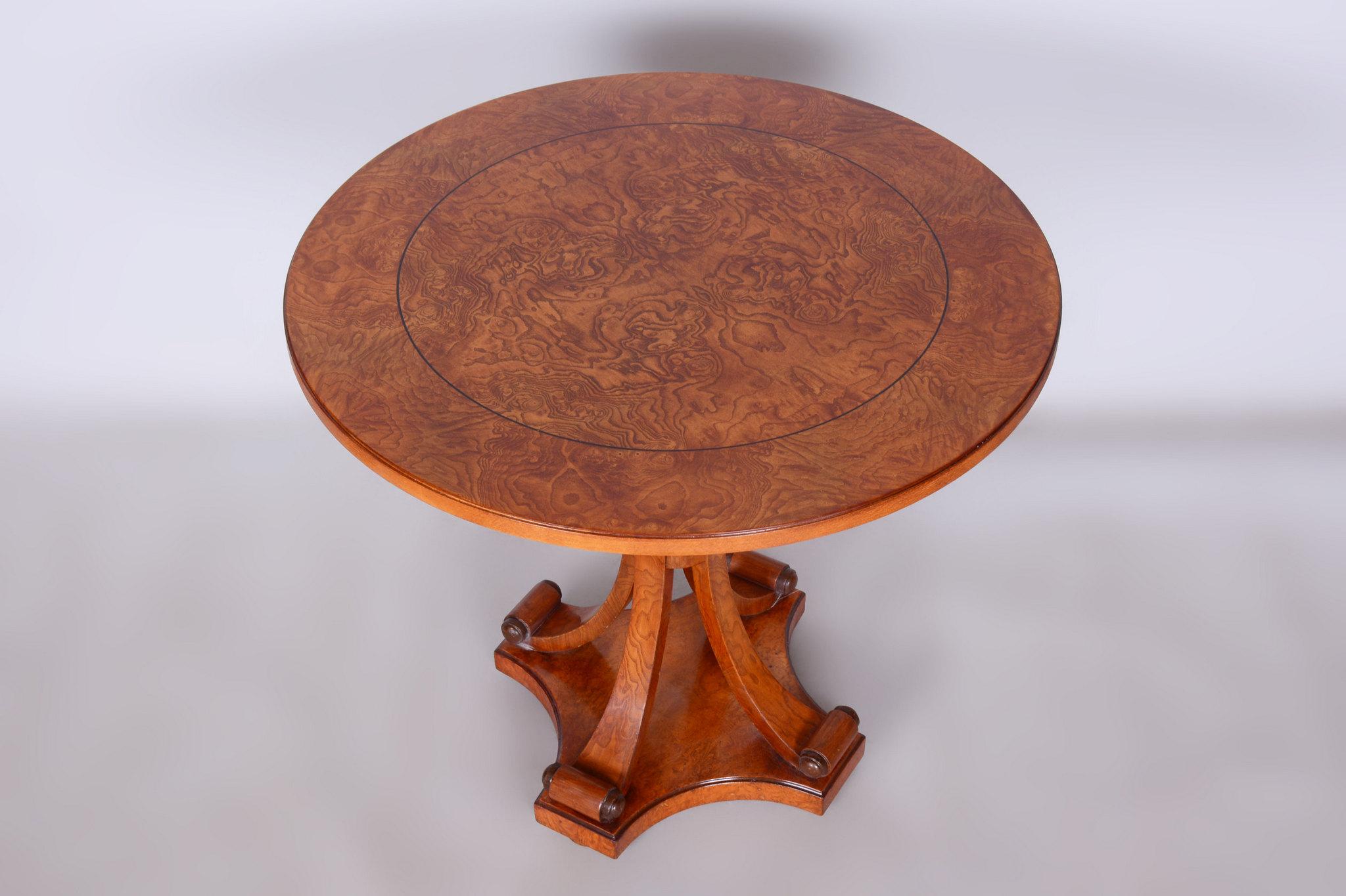 Restored Biedermeier Round Table, Ash Root Veneer, Revived Polish ...