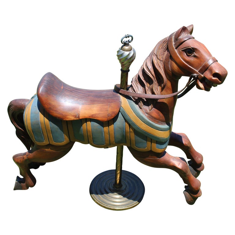 Restored Carousel Mini Horse on Brass Pole For Sale at 1stDibs