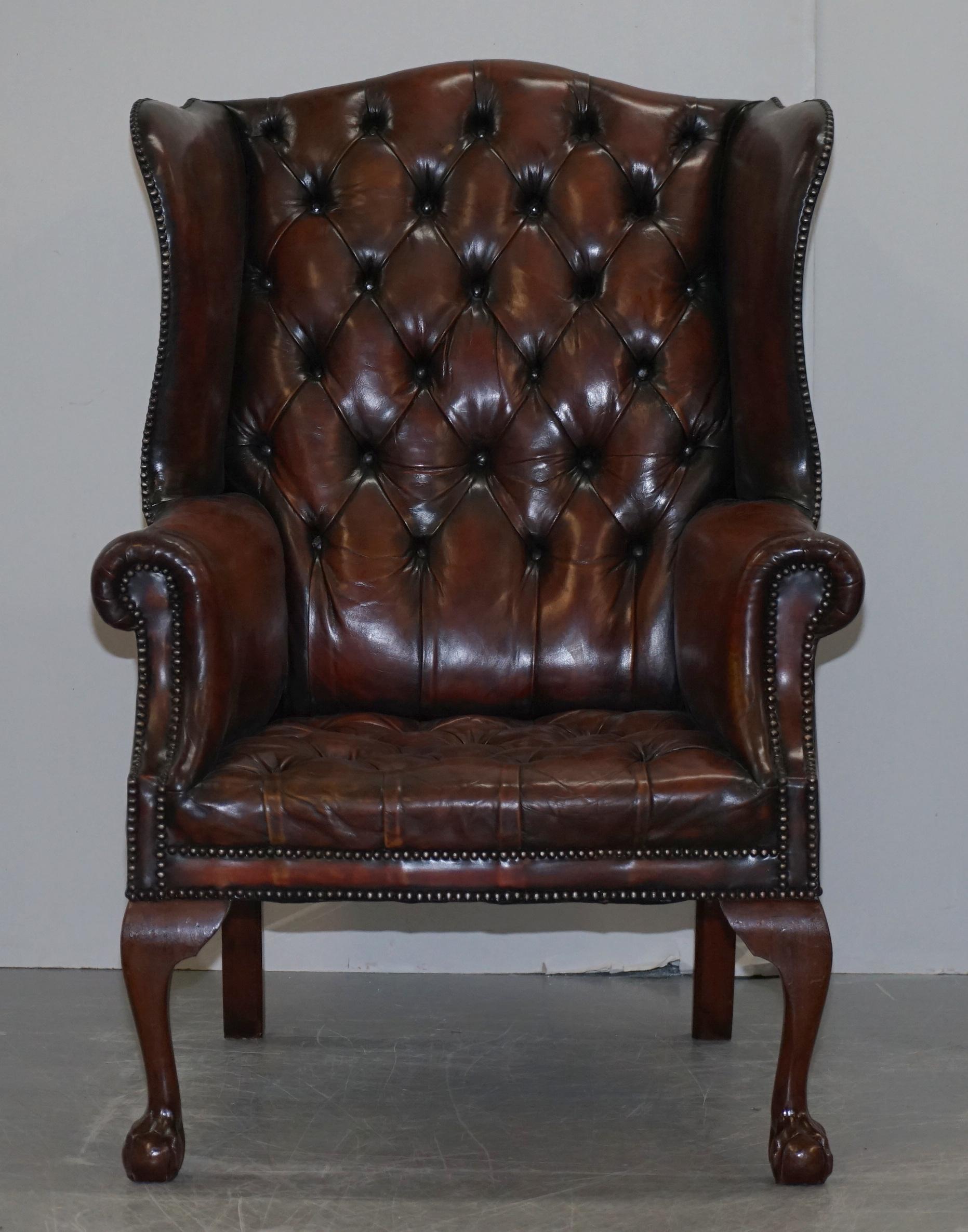 Restored Chesterfield His And Hers Claw And Ball Wing Brown Leather