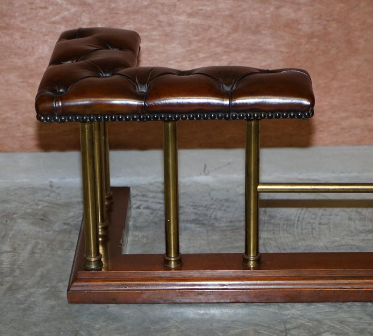 Restored Chesterfield Victorian Brass Brown Leather Fireplace Club ...