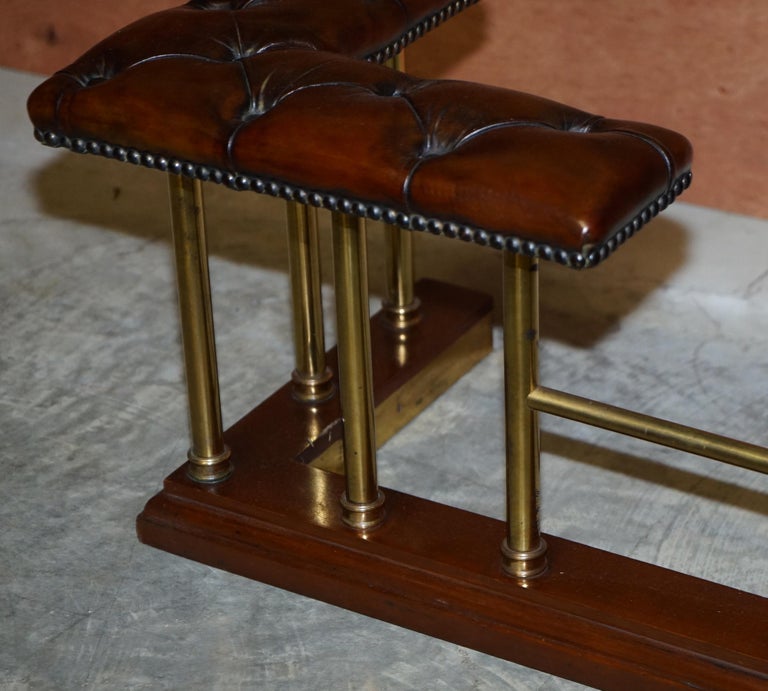 Restored Chesterfield Victorian Brass Brown Leather Fireplace Club ...